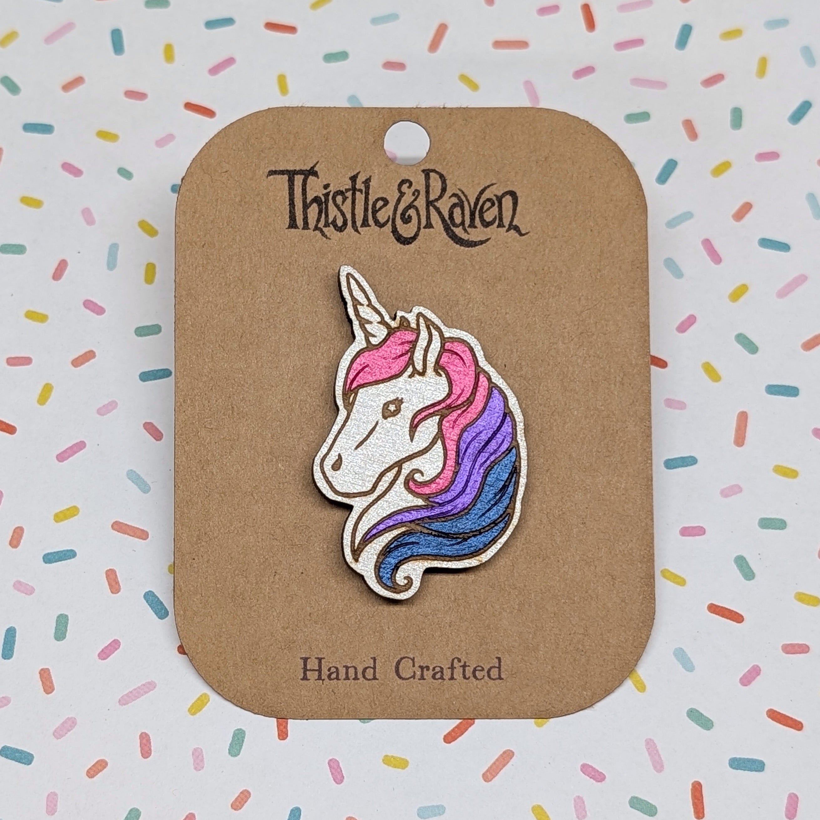 Laser Cut Wooden Hand-painted BISEXUAL Unicorn Pin – Thistle & Raven